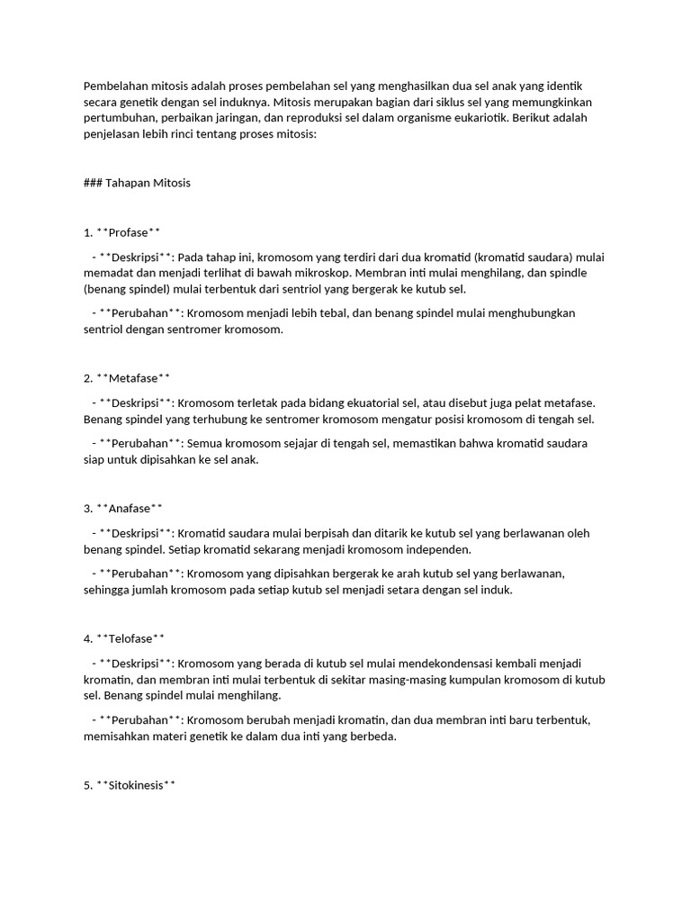 Pembelahan Mitosis Adalah Proses Pembelahan Sel Yang Menghasilkan Dua Sel Anak Yang Identik ...