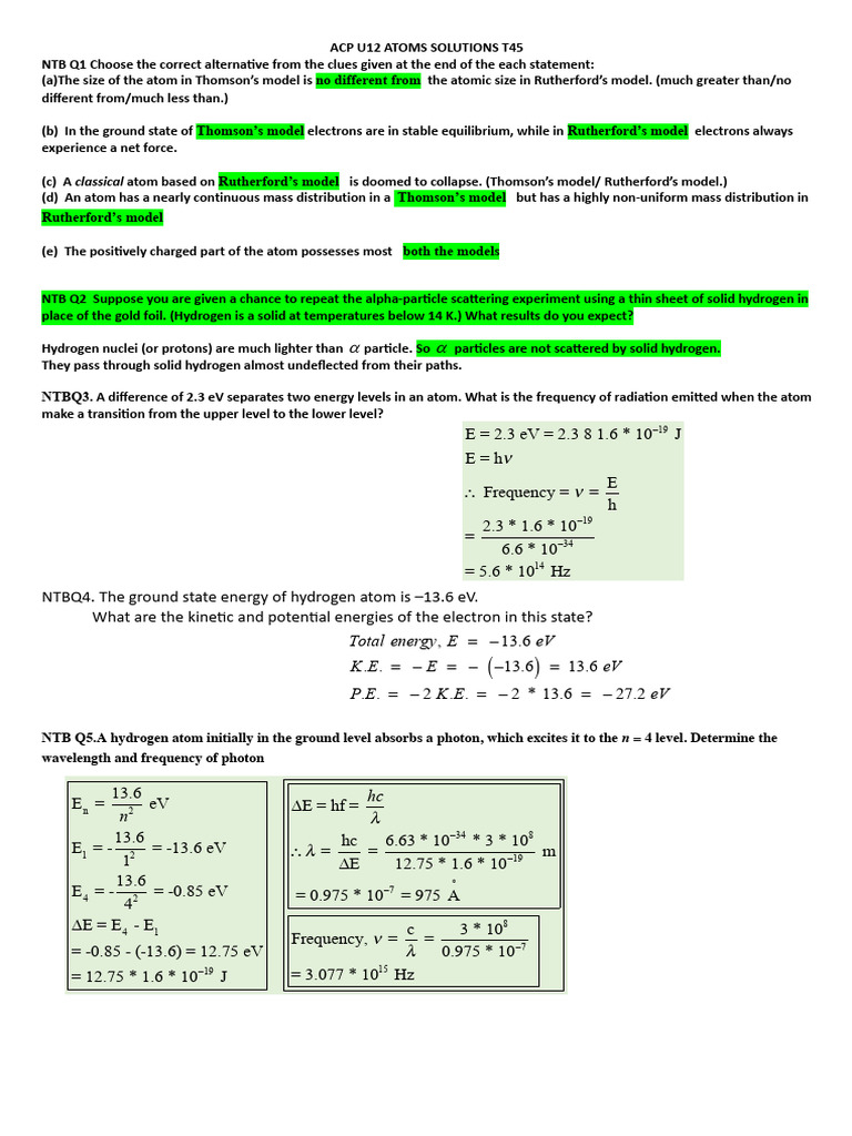 ACP ATOMS SOLU T45 | PDF | Atoms | Electron