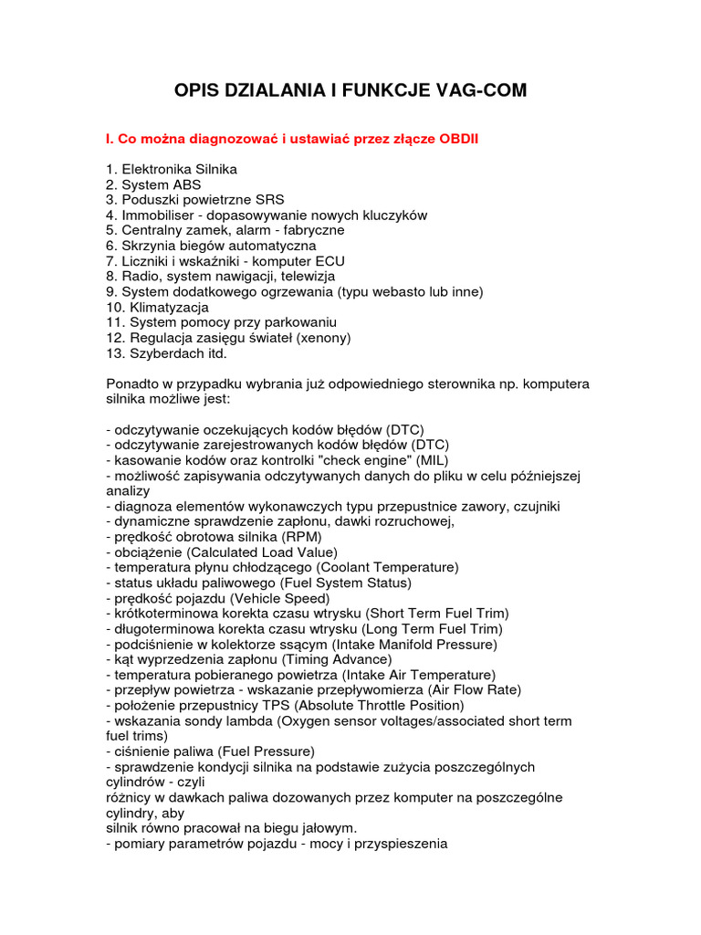 Instrukcja Obsługi Programu VAG-COM | PDF