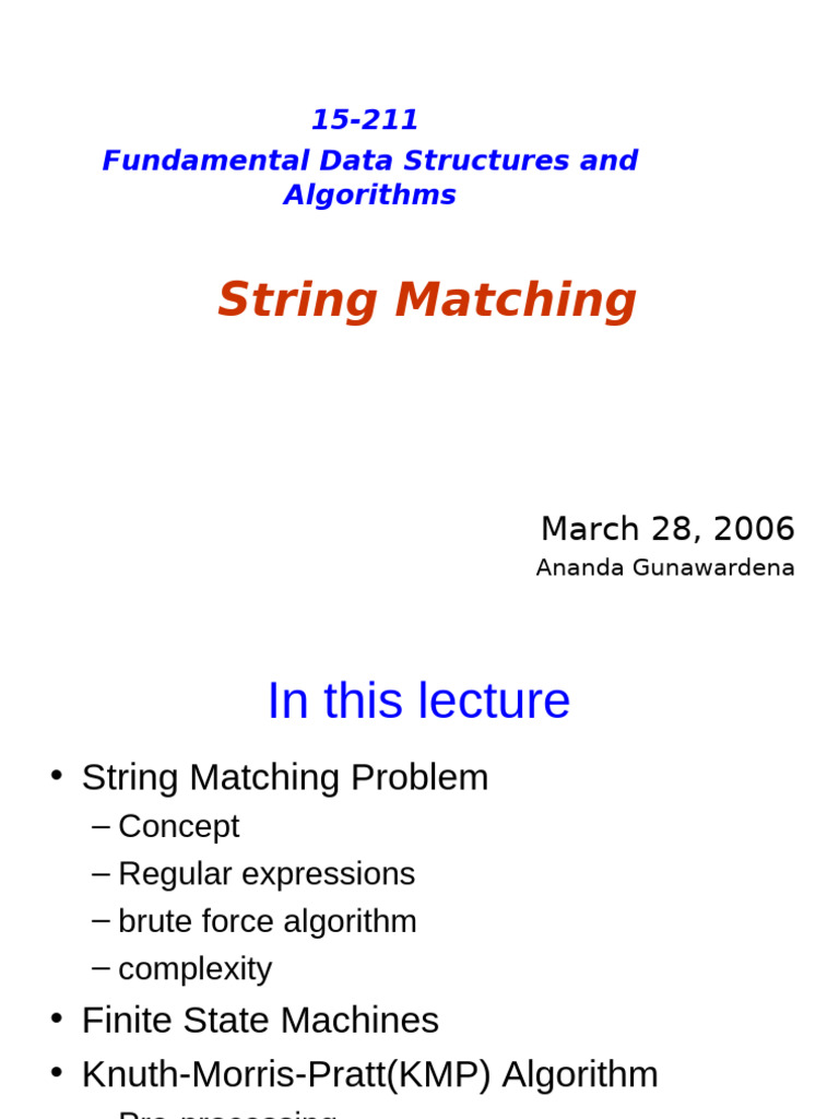 Lecture 18 String Matching Kmp Pdf String Computer Science Regular Expression