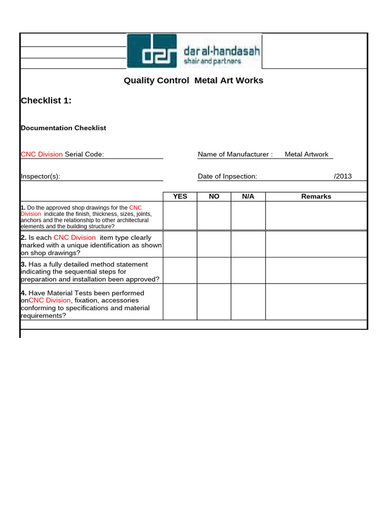 CHEKLIST CNC external | PDF