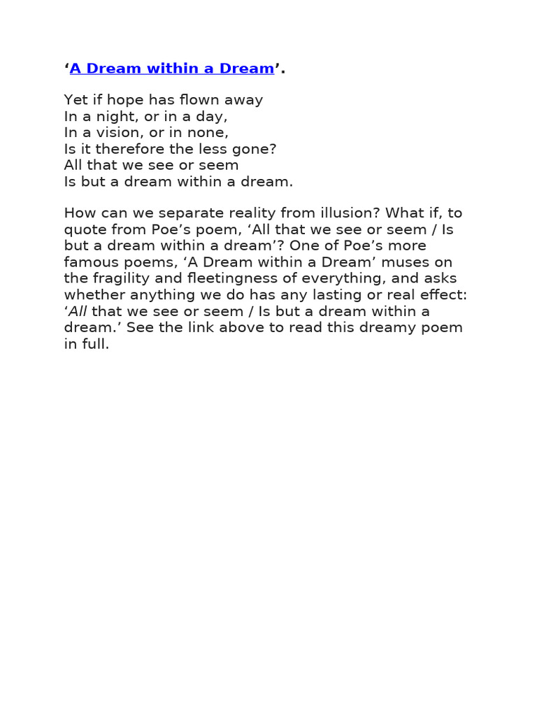 Edgar Allan Poe's "A Dream within a Dream" | PDF
