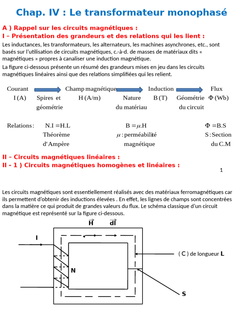 Le Transformateur Monophasé | PDF | Inducteur | Champ magnétique