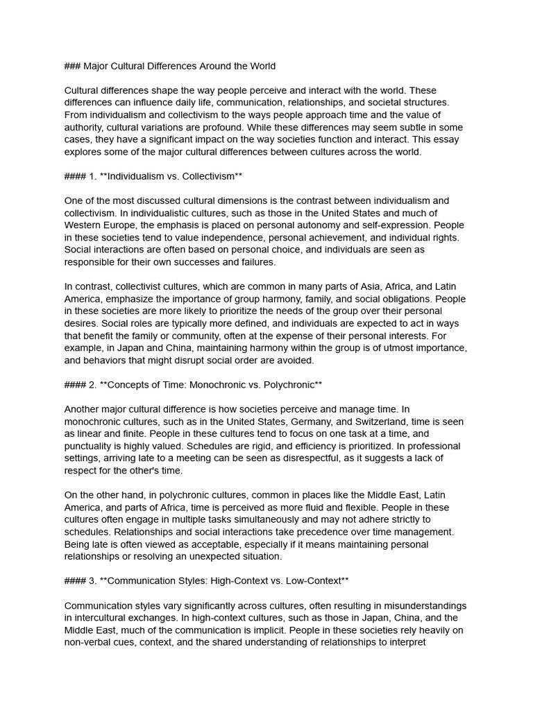 Global Cultural Differences Explained | PDF | Nonverbal Communication ...