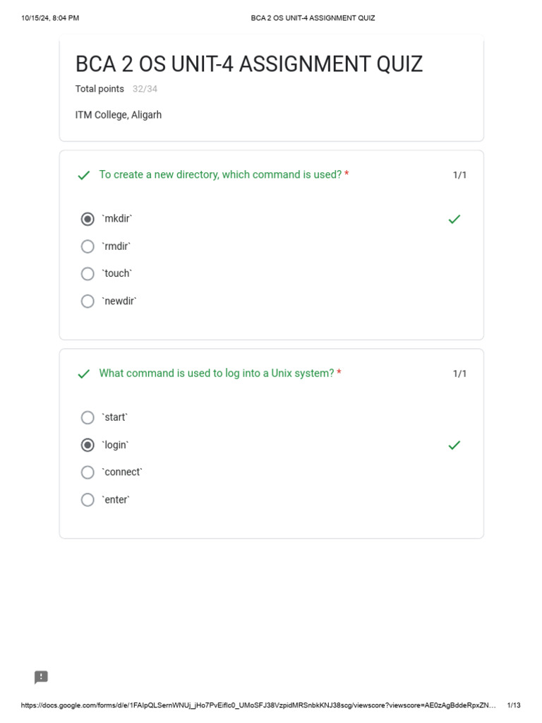 Bca 2 Os Unit-4 Assignment Quiz | PDF | Computer File | Filename