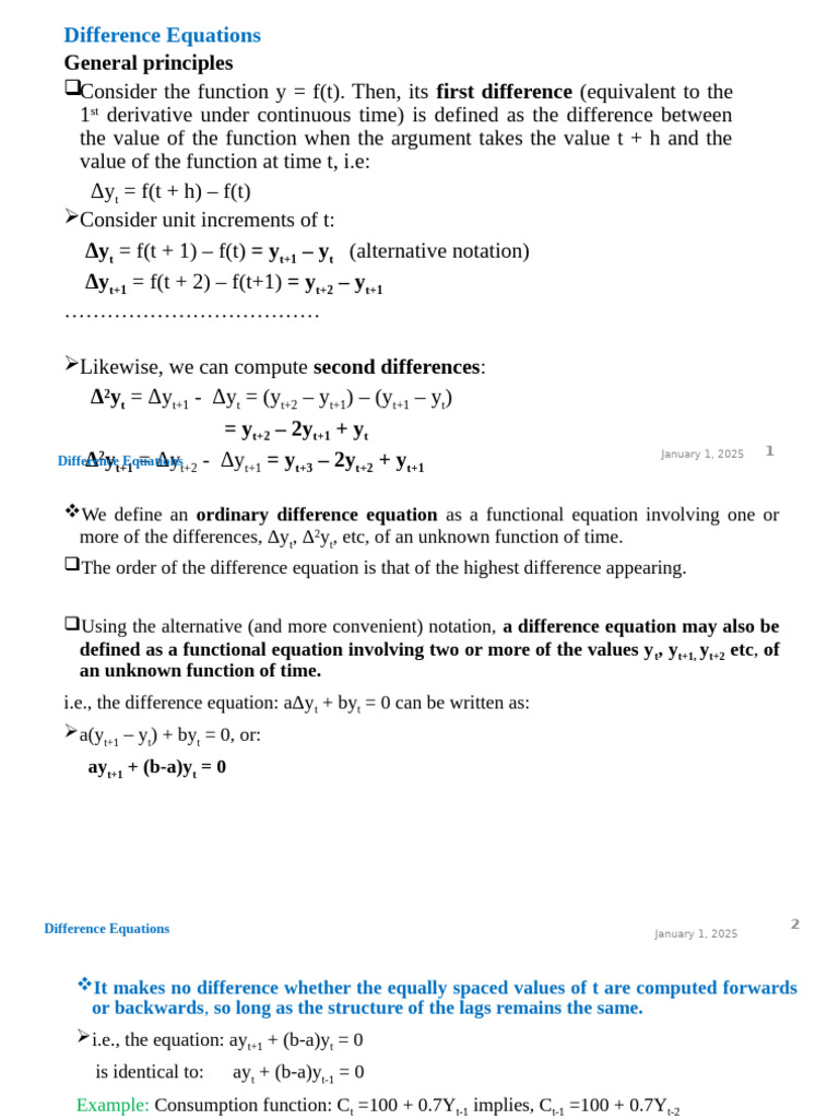 First-Order Difference Equations and Applications | PDF | Recurrence Relation | Function ...