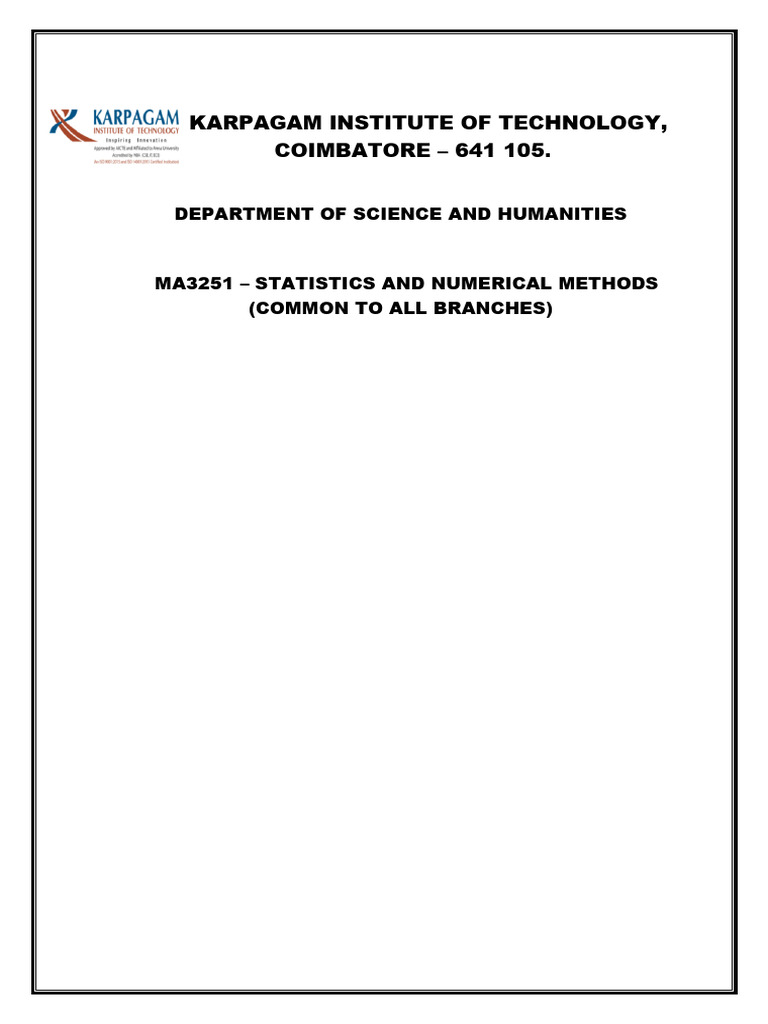 Statistical Tables SNM MA3251 | PDF | Probability Distribution | Normal Distribution