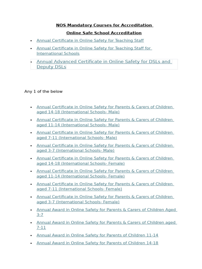 Mandatory Courses List | PDF | Mental Health | Psychology