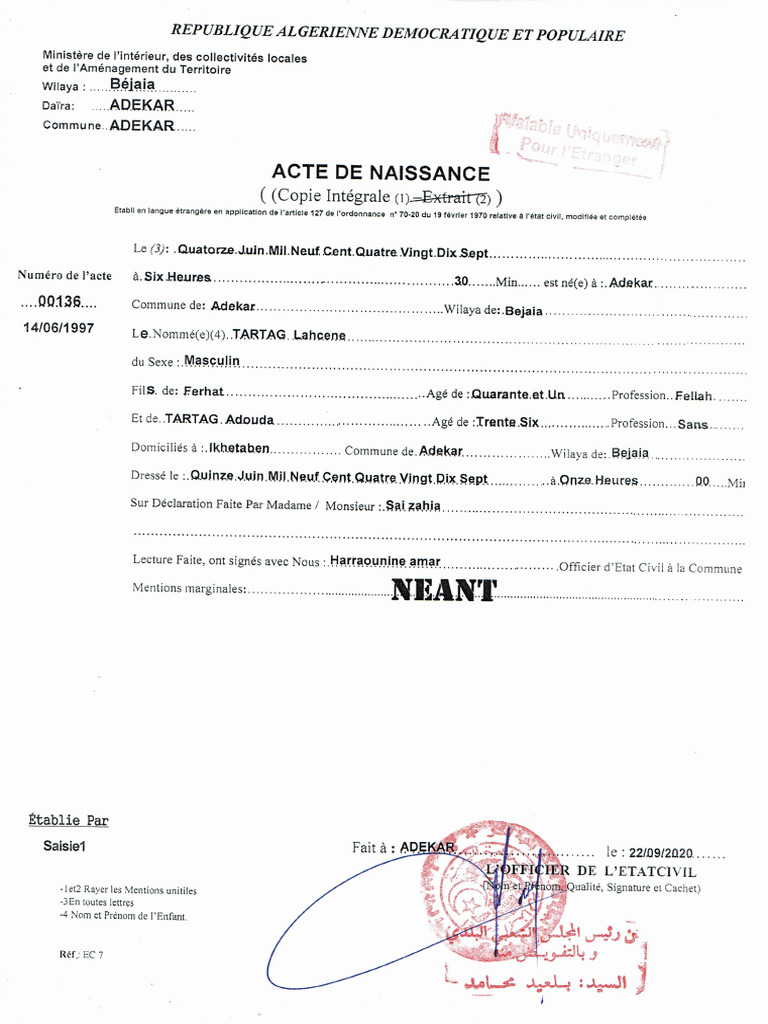 Acte de Naissance | PDF