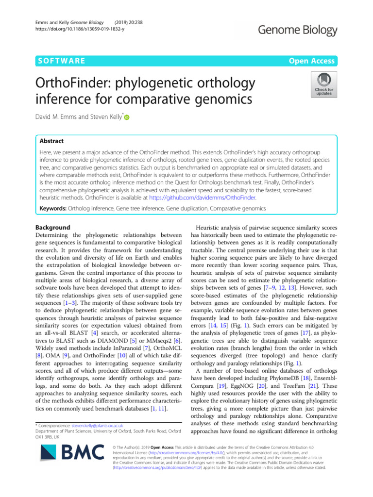 Emma 2019 OrthoFinder Phylogenetic Orthology | PDF | Phylogenetics | Sequence Alignment
