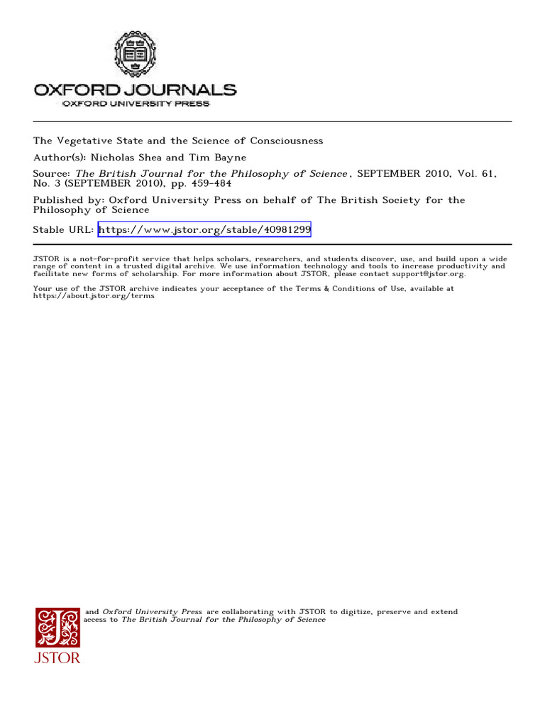 The Vegetative State and The Science of Consciousness | PDF ...