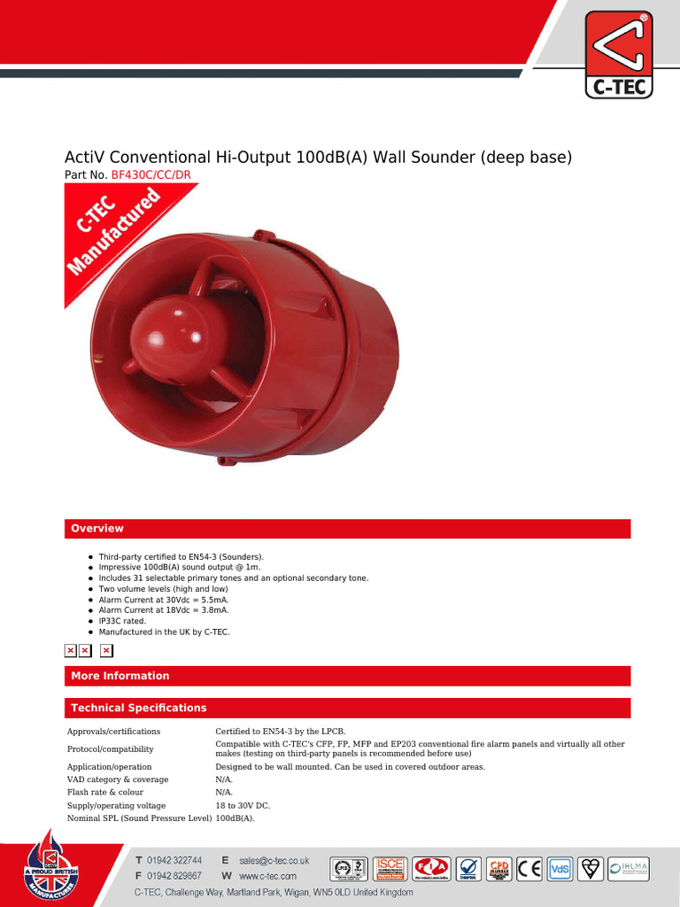 100dB Wall Sounder - EN54-3 Certified | PDF
