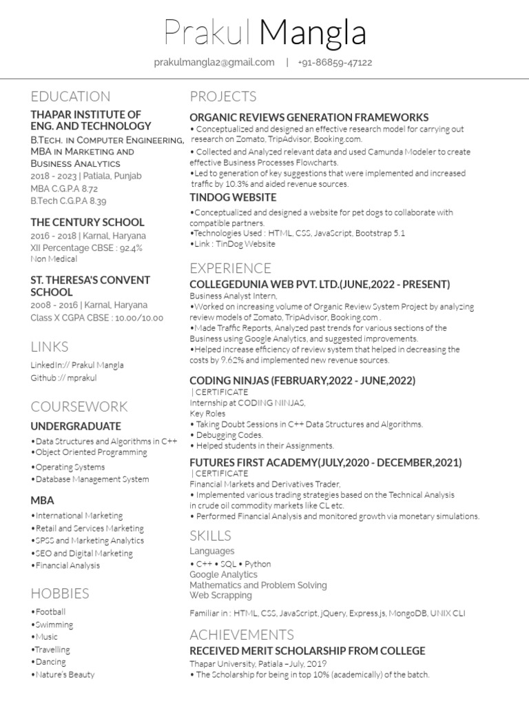 Prakul Mangla 401803020 Resume' | PDF | Computer Science | Software Development