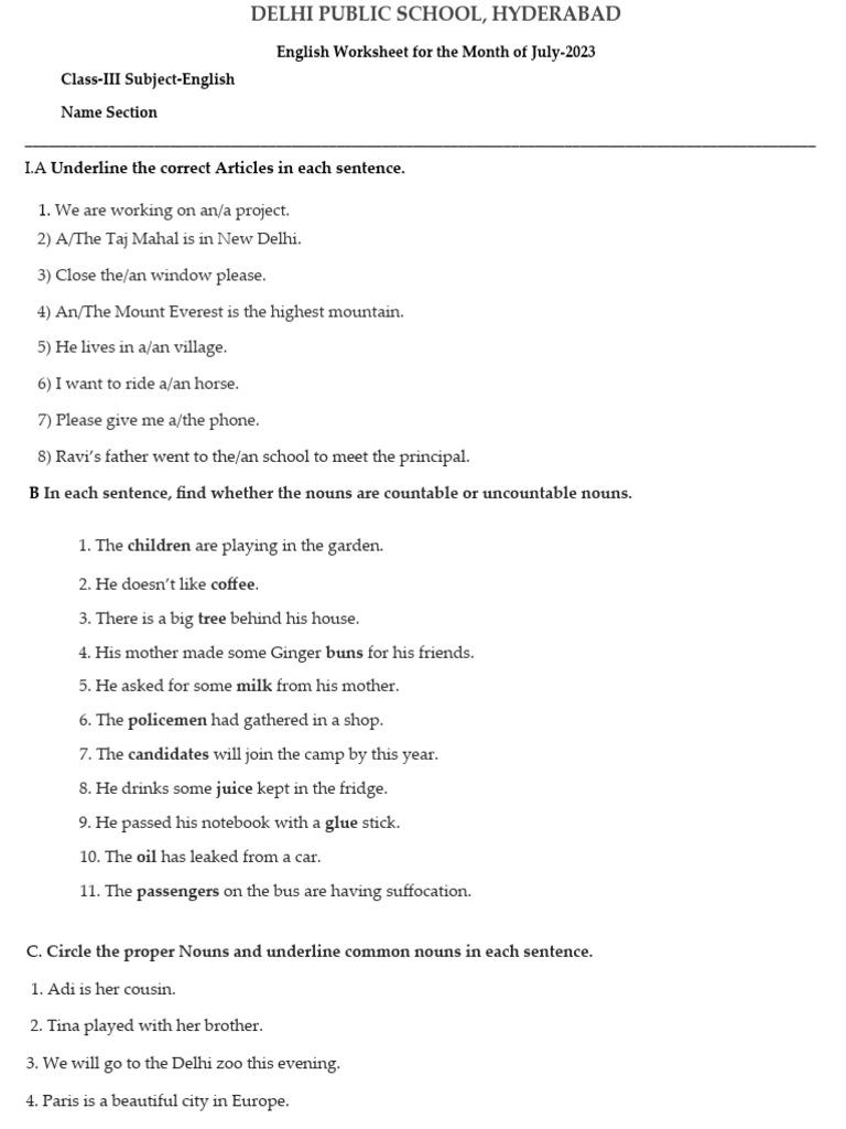 Grade 3 English Worksheet | PDF