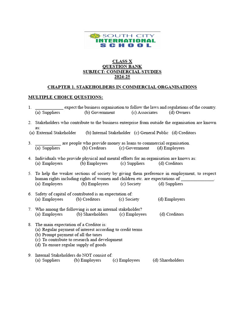 Commercial Studies Question Bank 2024-25 | PDF | Expense | Recruitment