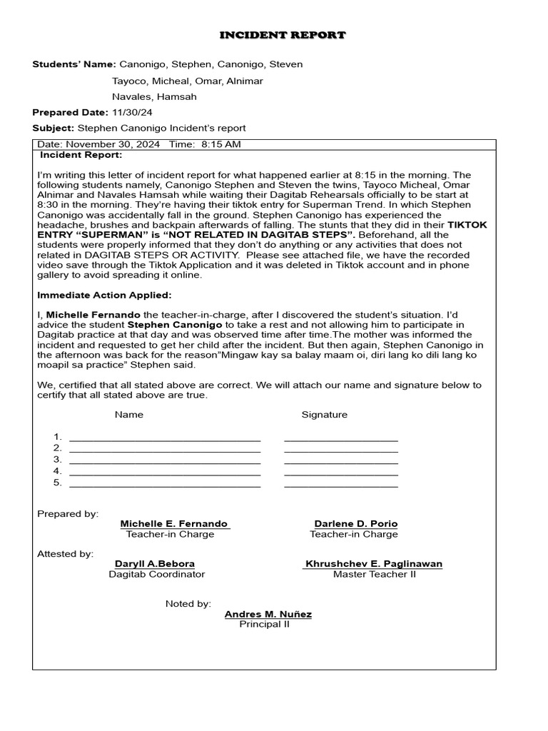 INCIDENT REPORT | PDF