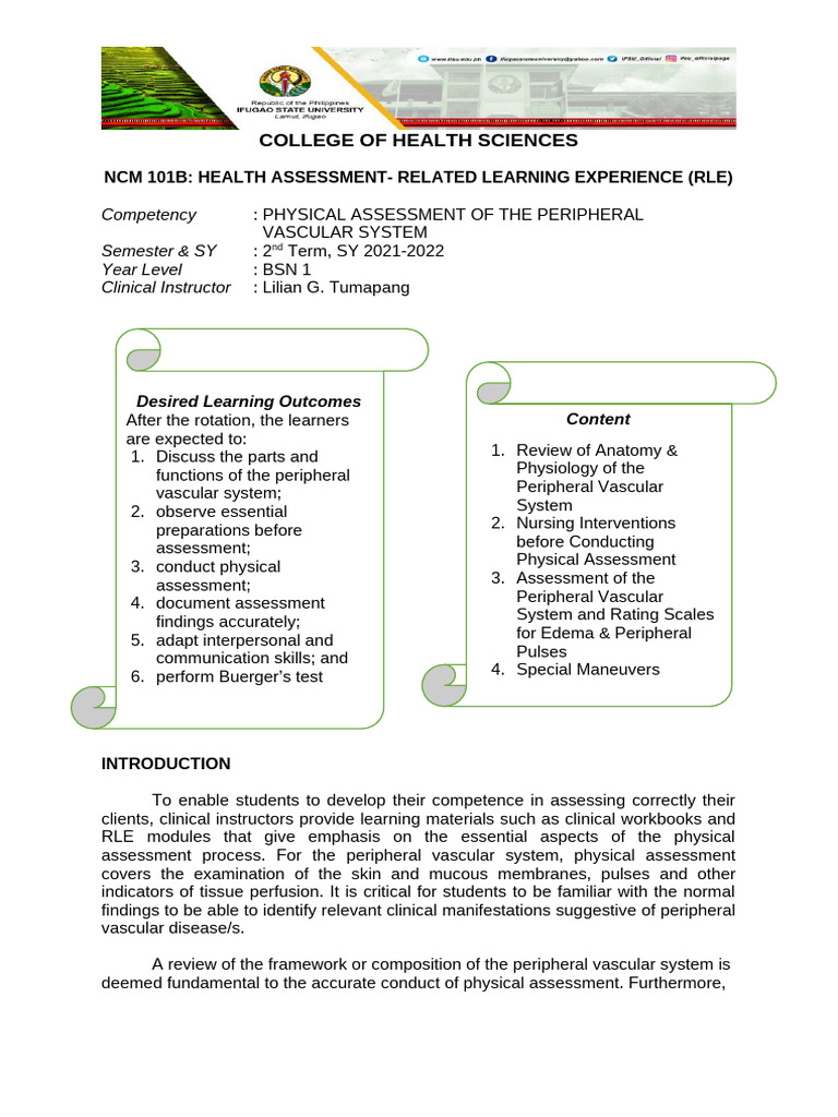 Physical Assessment of Peripheral Vascular System | PDF