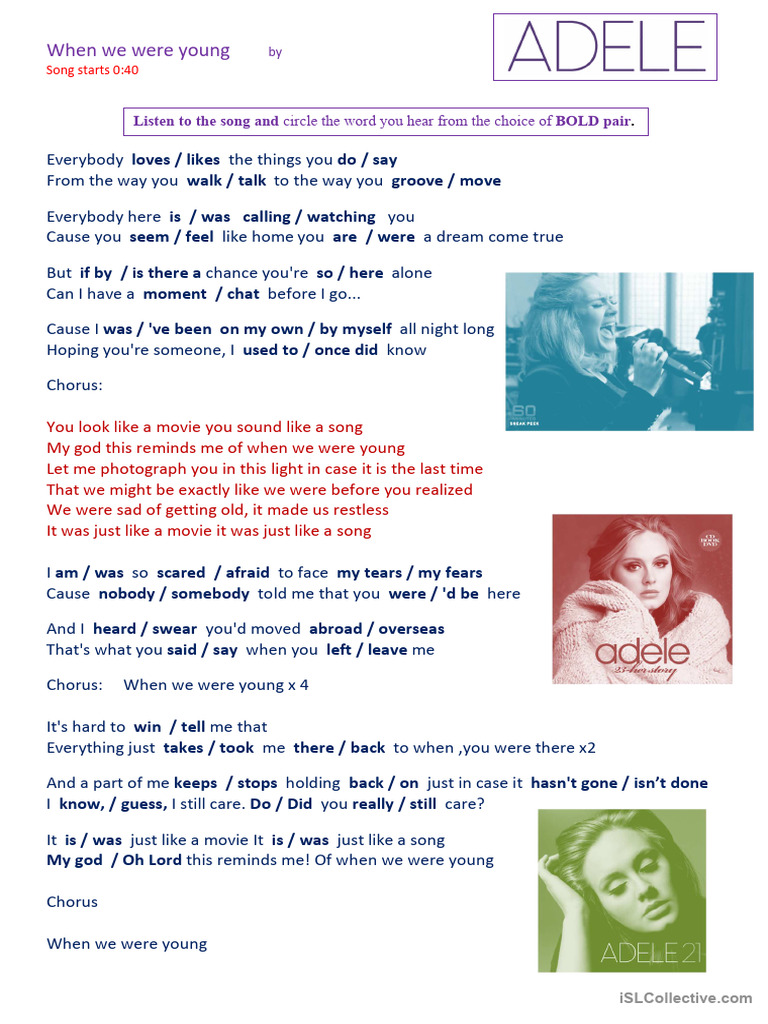 SONG 'When We Were Young' by ADELE | PDF