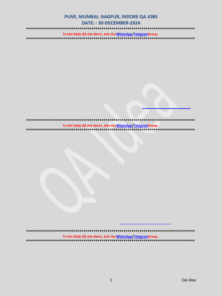 Qa Jobs - 30 Dec 2024 (Pune, Mumbai, Nagpur, Indore) | PDF | Selenium (Software) | Technology ...