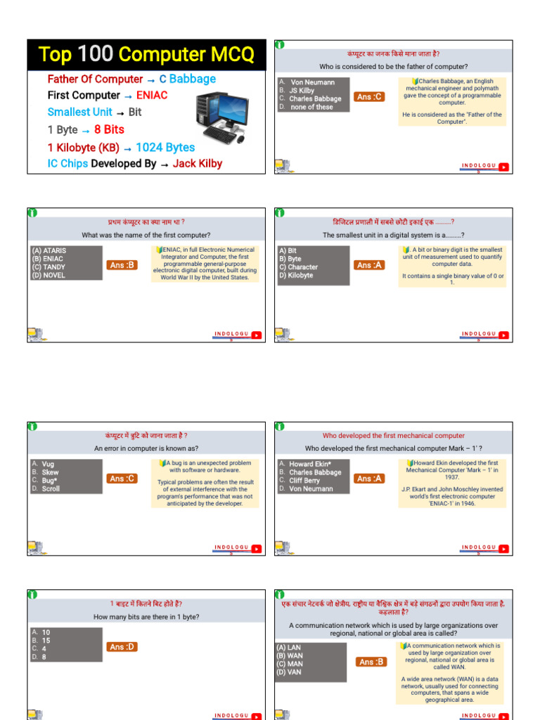 Top 100 MCQS of Computer Science | PDF | Computer Program | Programming