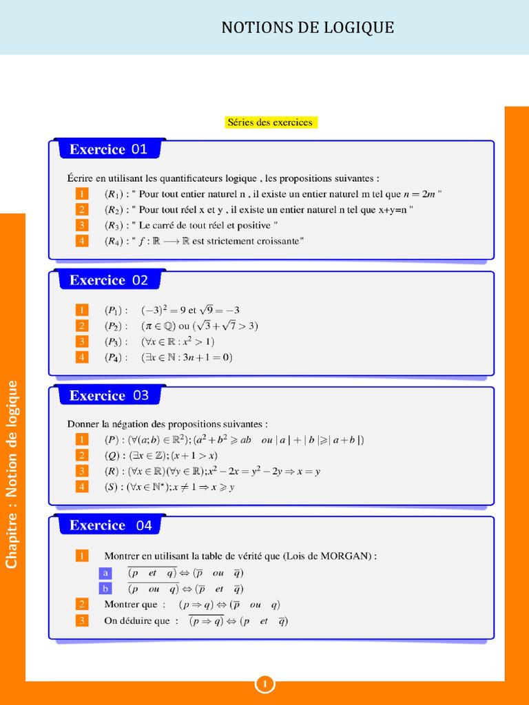 Serie Notions de Logique 1bac sm | PDF