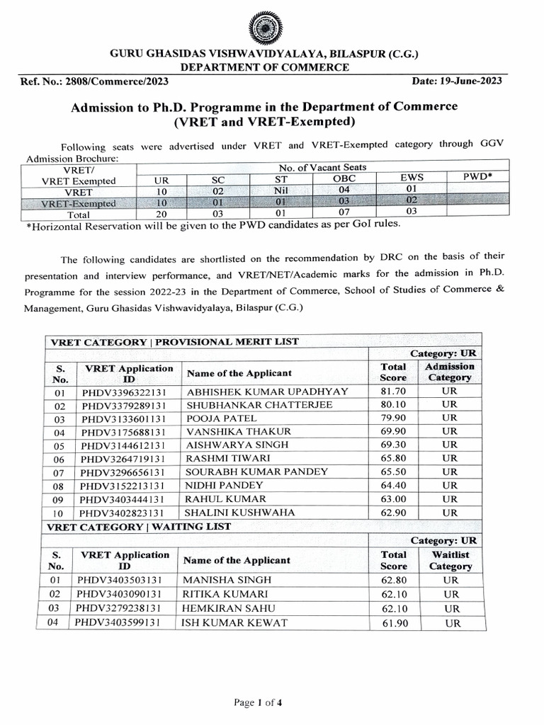 Commerce VRET and Exempted 2022-23 19.06.23 | PDF | Politics Of India ...