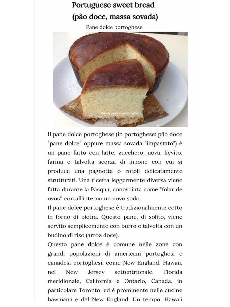 Ricetta Pane Portuguese Sweet Bread | PDF