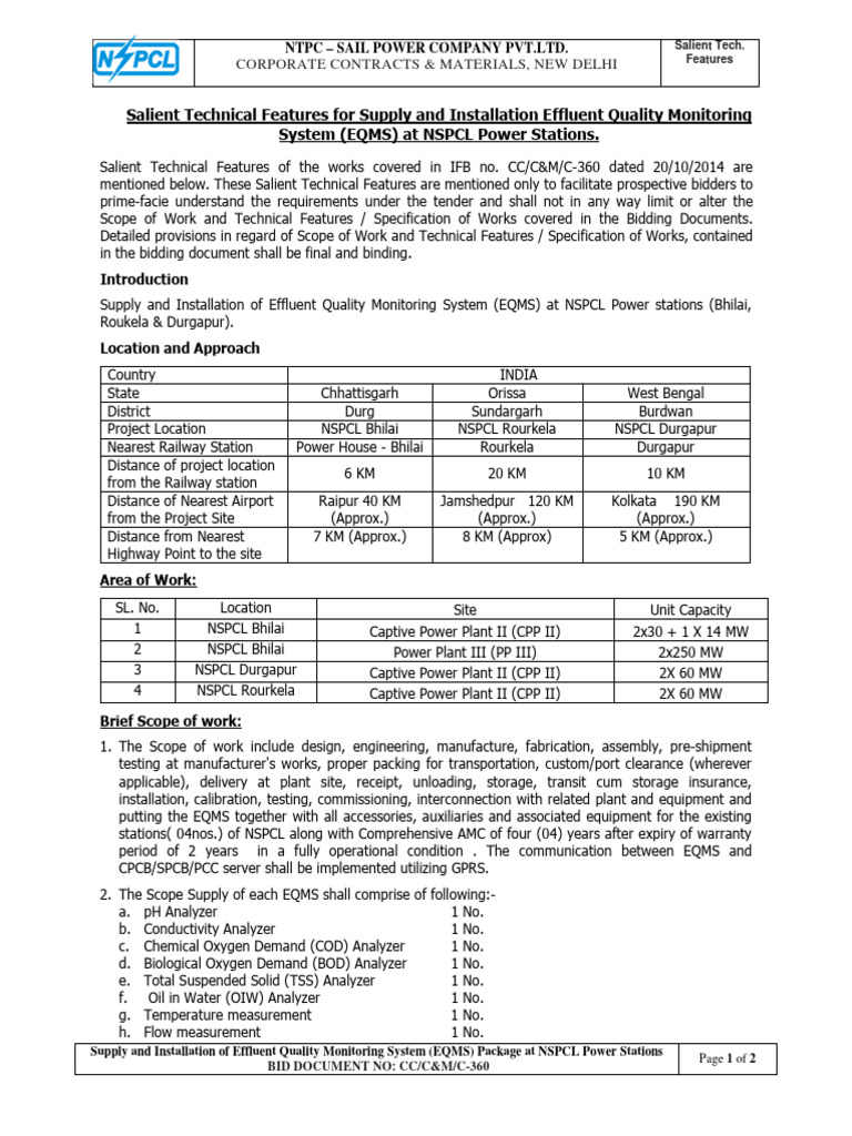 Salient Technical Features EQMS | PDF