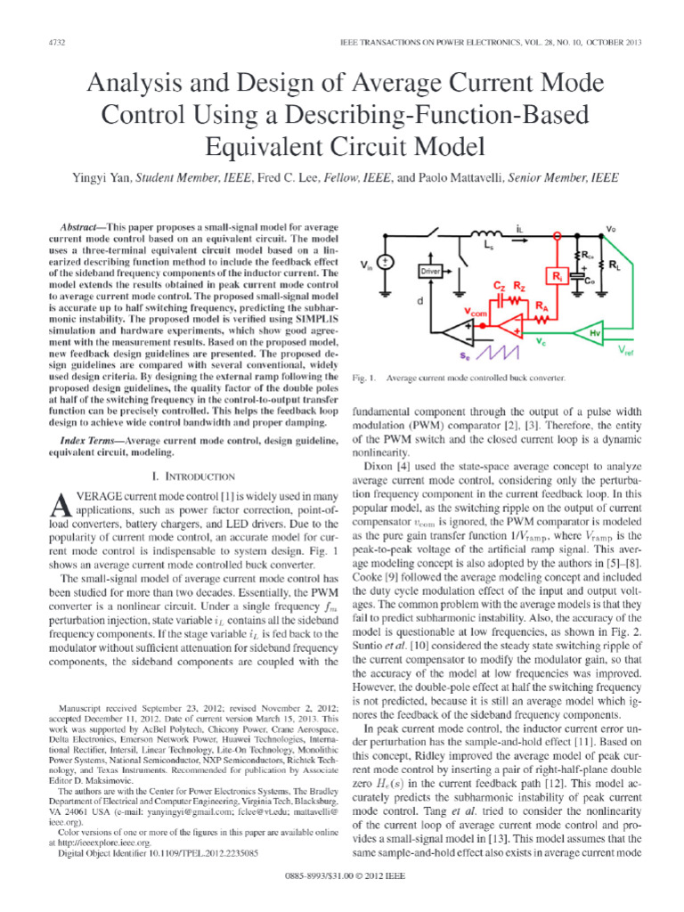 Yingyi Yan Analysis And Design Of Average Current Mode Control Using A