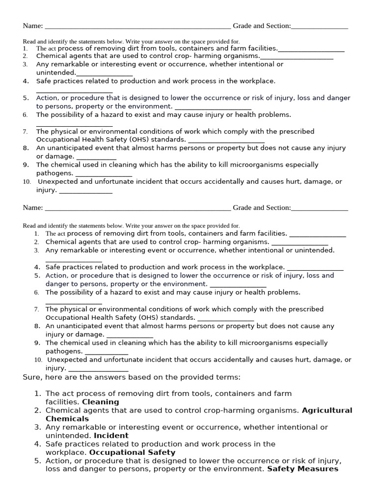 Grade-8_Activities | PDF | Occupational Safety And Health | Personal ...