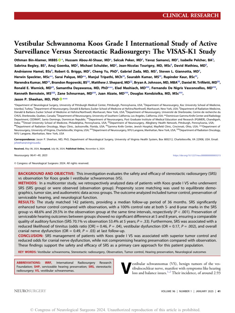 Vestibular Schwannoma Koos Grade I International.6 | PDF | Doctor Of ...