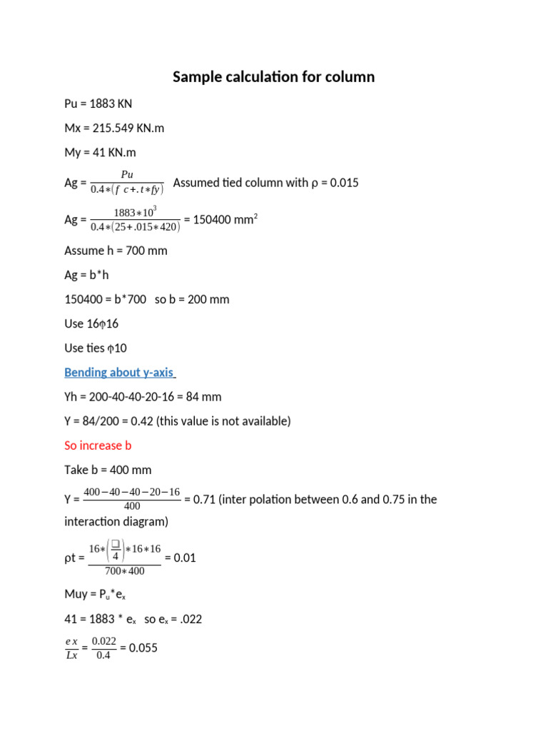 Sample Calculation For Column BAHAA | PDF