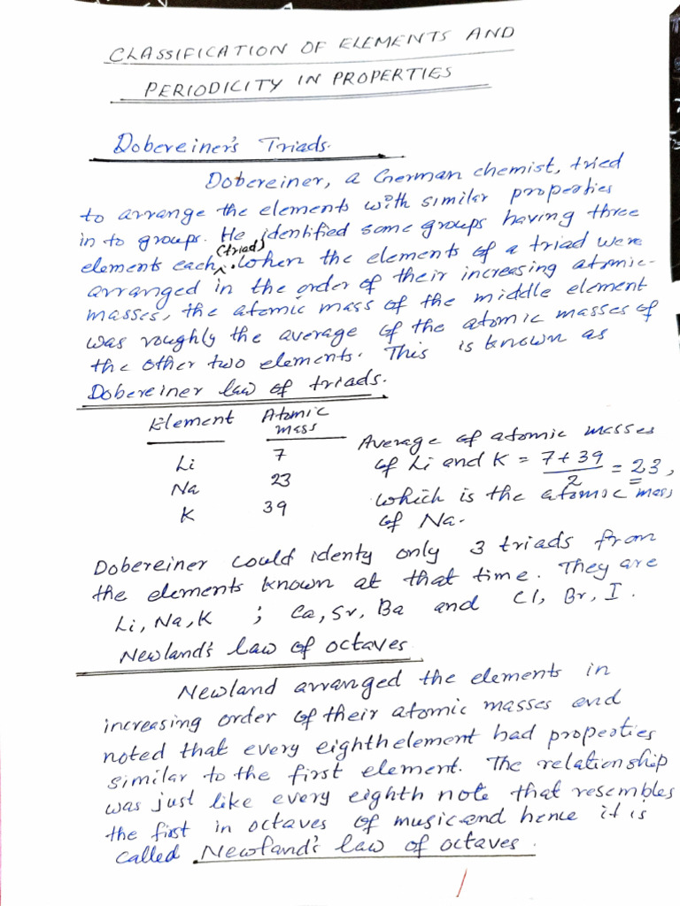 Classification of Elements Class 11 - 2 | PDF