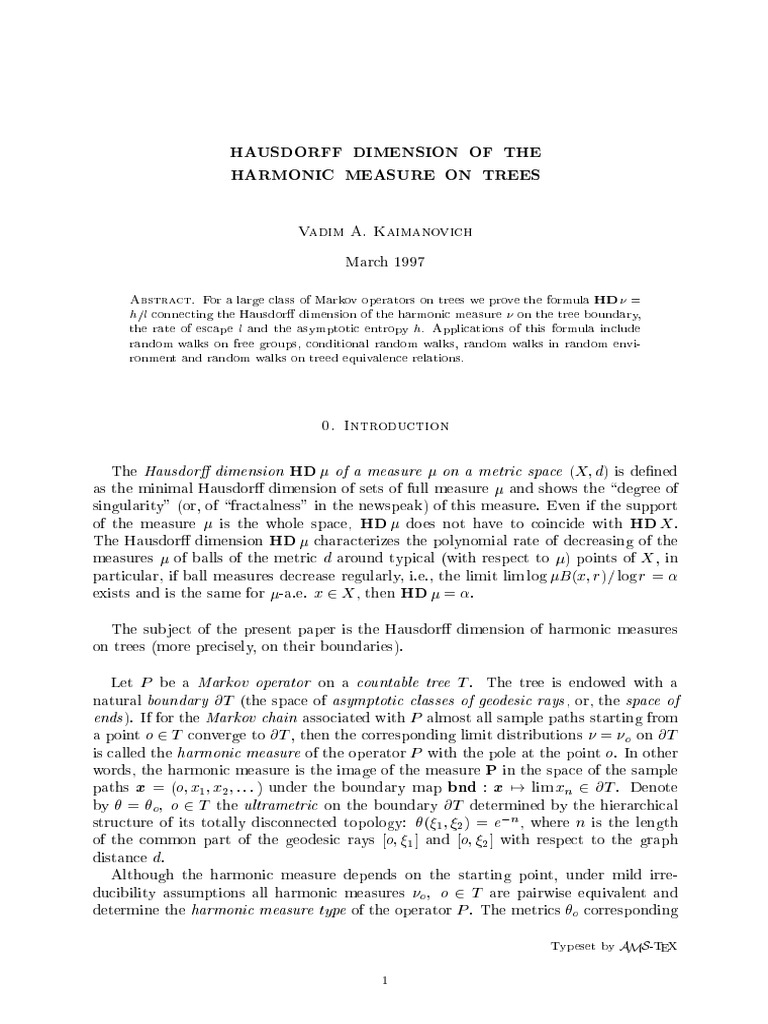 Hausdorff Dimension of The Harmonic Meas | PDF | Mathematical Physics | Mathematical Concepts
