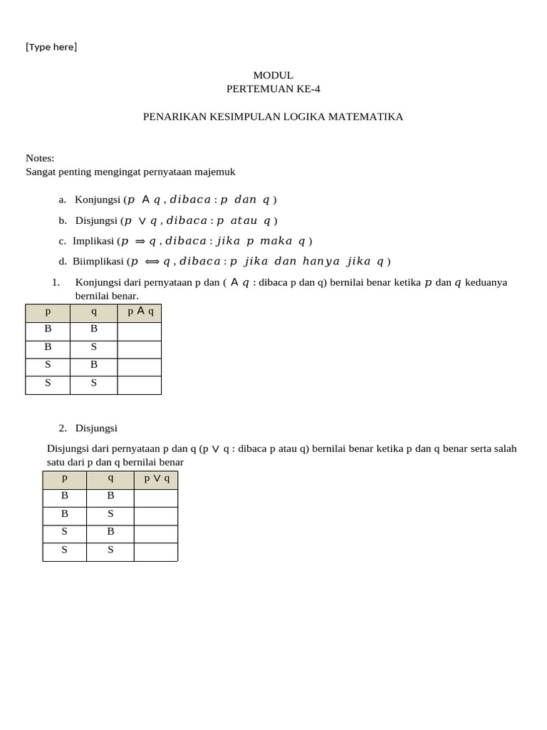Modul Pertemuan LOGIKA MTK | PDF