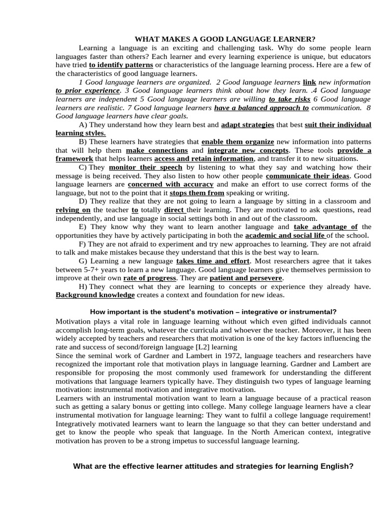 _The Good Learner Profile | PDF | Second Language | Learning