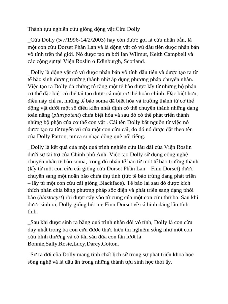 Dolly The Cloned Sheep | PDF