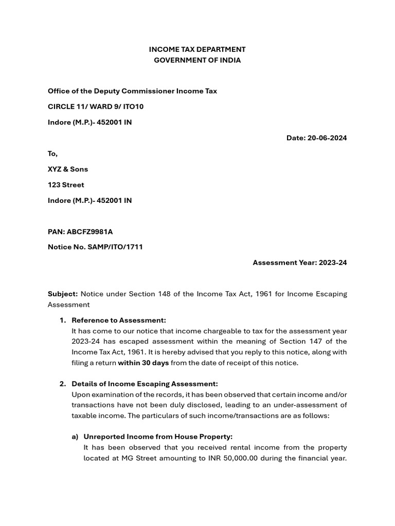 Income Tax Notice for Unreported Income | PDF | Income Tax | Taxes