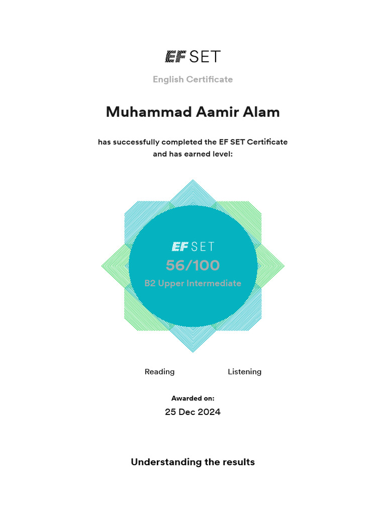 Aamir Alam's EF SET Certificate B2 Level | PDF | Language Education ...