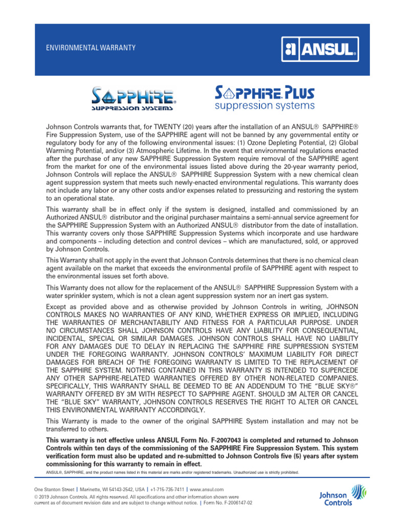 ANSUL - NOVEC1230 - Environmental Warranty Letter | PDF | Private Law | Common Law