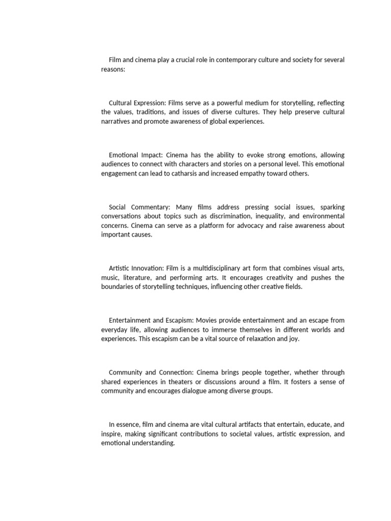 Film and Cinema Play A Crucial Role in Contemporary Culture and Society ...