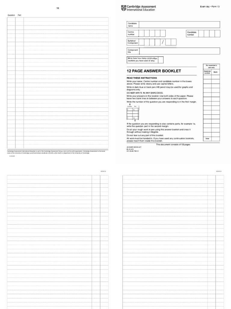 Cambridge 12 Page Answer Booklet | PDF | Educational Stages ...