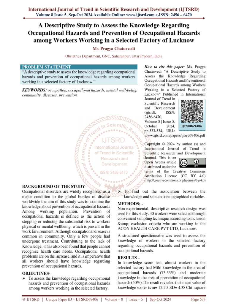 A Descriptive Study To Assess The Knowledge Regarding Occupational ...
