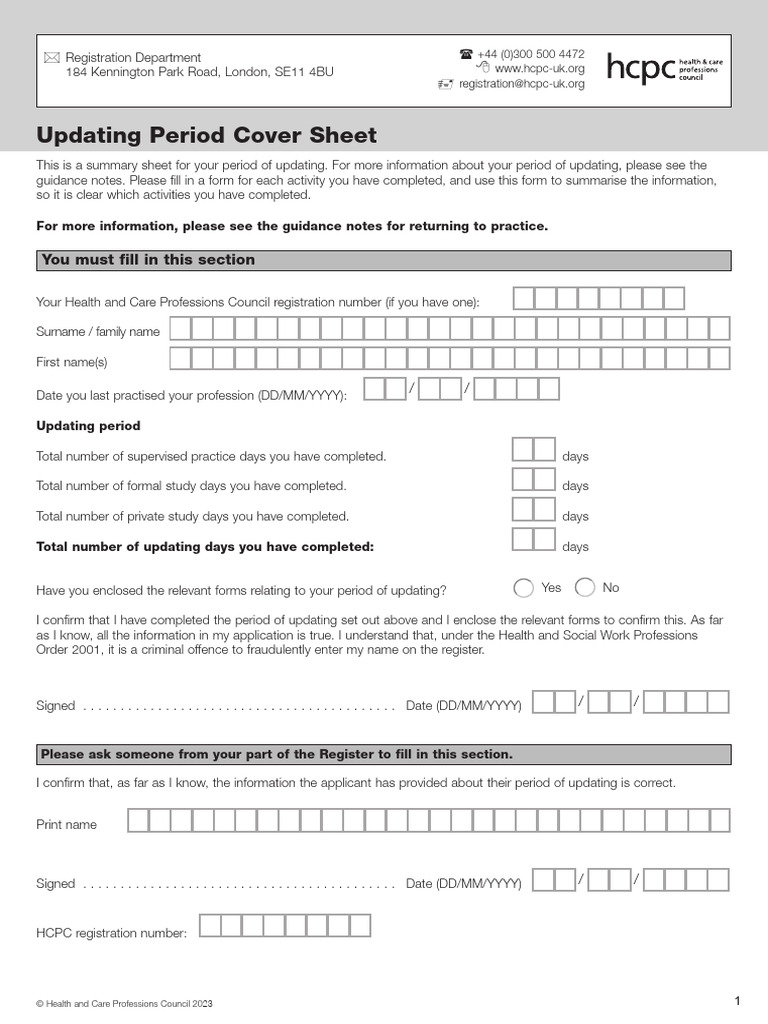 HCPC Returning to Practice Form | PDF