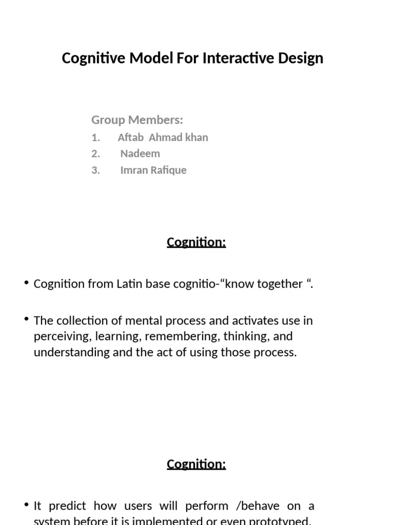 Cognitive Model For Interaction Design | PDF | System | Cognition