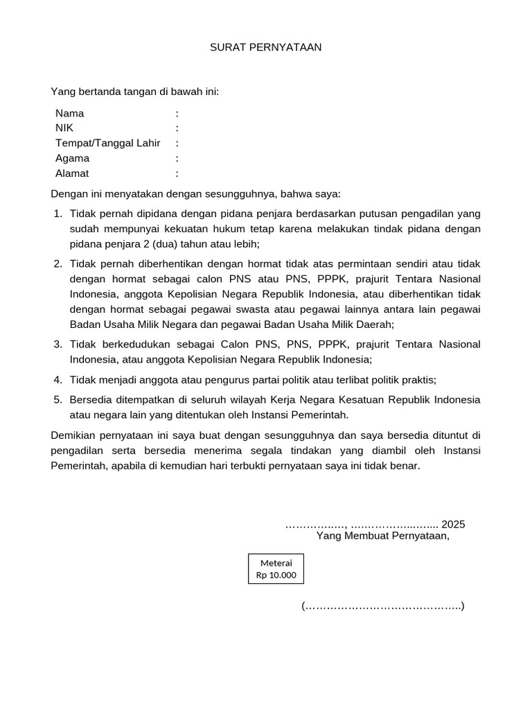SURAT PERNYATAAN (1) | PDF