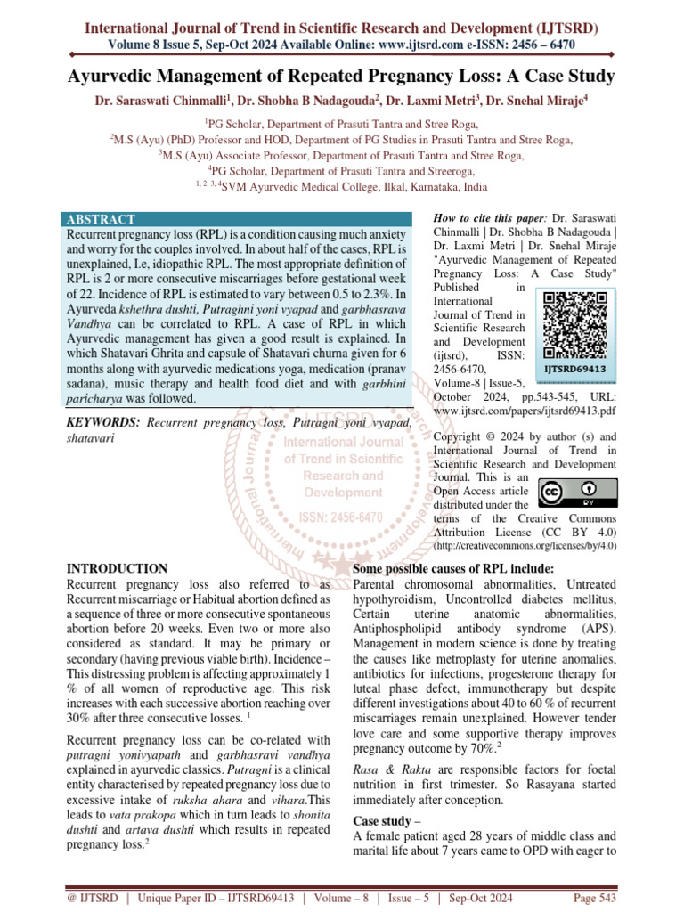 Ayurvedic Management of Repeated Pregnancy Loss A Case Study | PDF ...