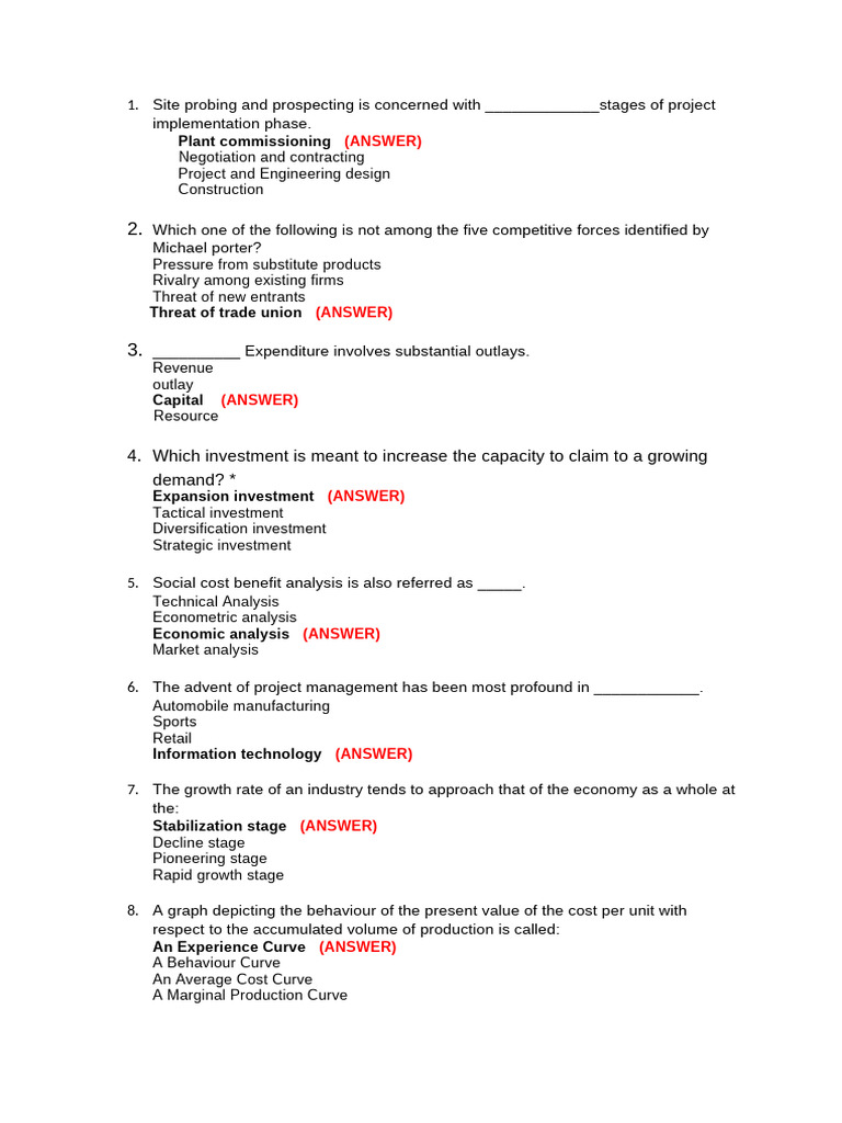 Project Finance Questions | PDF | Demand | Project Management