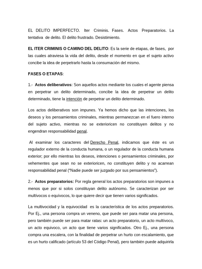 El Delito Imperfecto y Frustrado | PDF | Intención (Derecho Penal ...