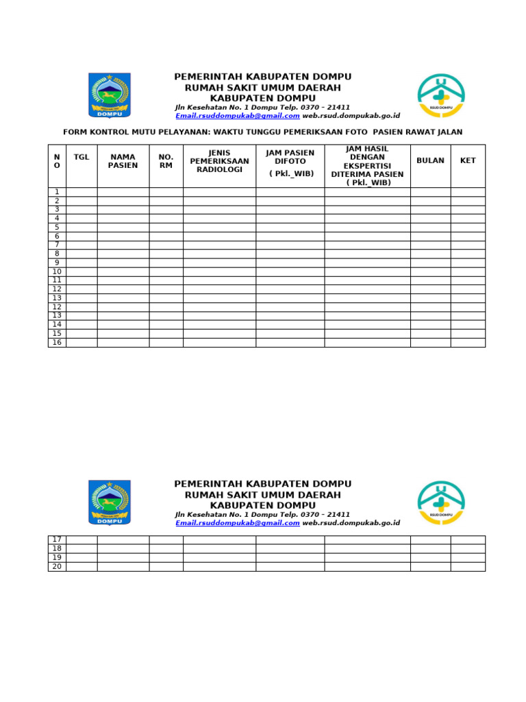 Form Kontrol Mutu Pelayanan Keluar Rumah Sakit | PDF